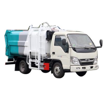 China Mini Cheaper  4x2  5CBM Compactor Garbage Truck Belt Side Hanging Barrel for sale