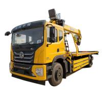 China New Type 4x2 Dongfeng Large Wheelbase Towing Trucks Wrecker Truck  Hydraulic Fold Flat Bed Body With 8 Tons Crane for sale