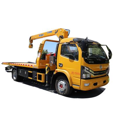 China Customized 4X2 Dongfeng Brand Flatbed Tow Wrecker Truck 130HP 4.2 Meters Flatbed Body With  8 Tons Crane for sale