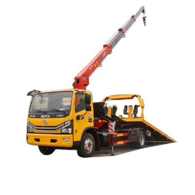 China Customized 4x2 Dongfeng Small Tow Trucks Wrecker Truck 3.2 Tons Flatbed Body Road-block Removal Truck With 3Tons Crane for sale