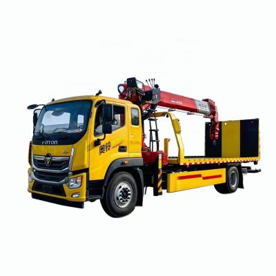 China 4*2 FOTON 10 Ton Flatbed Trailer With 8 Ton Crane    Tow Truck With  Crane for sale