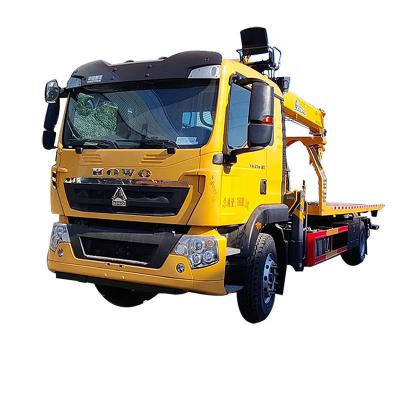China Large Diesel Fuel Type Transport Car Carrier Truck With Crane 10ton Flatbed Tow Truck for sale