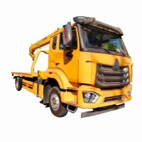 China HTC Howo 10 Tons Flat Wrecker With 8 Tons 4 Section Arm Crane     Tractor With Crane  Roollback  With Crane for sale