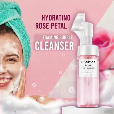 China Vegan Amino Acid Cleansing Mousse Remove Makeup Moisturizing Face Wash Rose Brush Foaming Facial Cleanser for sale