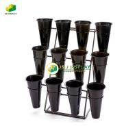 China 4 Layers Wire Metal Rack Flower Bucket Stand with 16 Buckets for sale