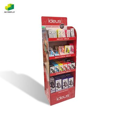 China Custom Cardboard Floor Displays Shelf Rack Stand Corrugated Floor Displays Recyclable Tiered Display Shelf for Outdoor Accessories for sale