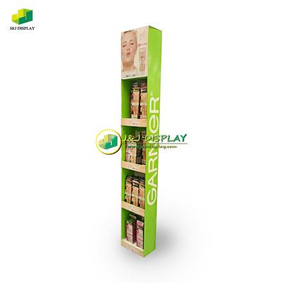 China Flooring Recyclable Knock Down Shelves Displaying Corrugated Board Cardboard Floor Display Stand For Stationery, Skin Care, Outdoor Accessories Items for sale