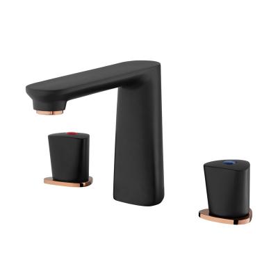 China 2 Handle Bathroom Widespread Faucet Black Deck Mounted for sale