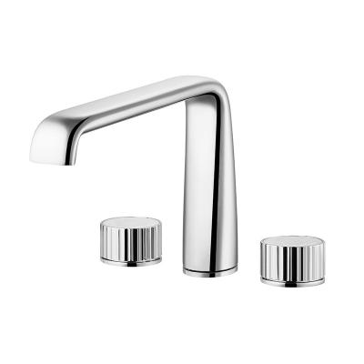 China Hot Cold Water Modern Bathroom Faucets Chrome Deck Mounted 3 Hole Dual Handle for sale