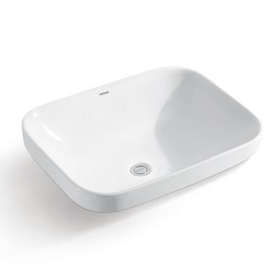 China White Glazed Countertop Bathroom Basin Rectangle With Overflow for sale