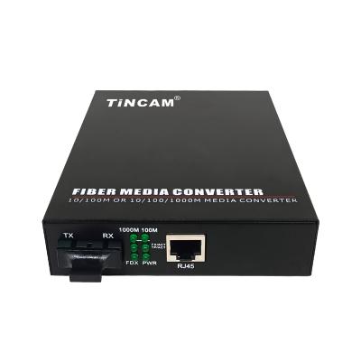 China TiNCAM 10/100/1000M single mode dual fiber SC 20km Internal power supply Fiber Media Converter for sale