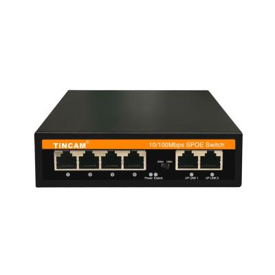 China 4-Port Fast Ethernet Passive PoE Switch 4×10/100Mbps Passive PoE Ports + 2×10/100Mbps Uplink Ports 250m Extend Mode TBC-EFP4106N for sale
