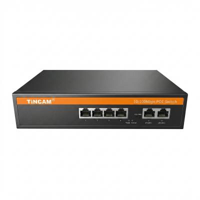 China 6 Port Fast Ethernet PoE Switch 4 PoE Ports 2 Uplink Ports 10/100Mbps Unmanaged IEEE 802.3af/at 250m Extend Metal Case TBC-PS4306N for sale