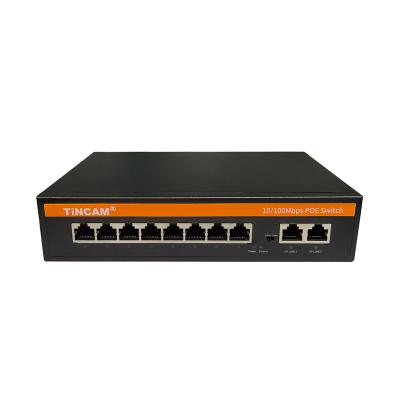 China 10 Port Fast Ethernet PoE Switch 8 PoE Ports 2 Uplink Ports 250m Extend VLAN IEEE 802.3af/at 120W Unmanaged Metal Network Switch TBC-PS4310N for sale