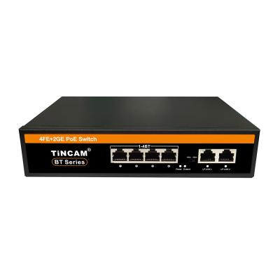 China 6 Port Gigabit PoE++ Switch 4 PoE Ports 2 Uplink RJ45 Ports IEEE 802.3af at bt 120W PoE Budget Desktop Metal Case TBC-PSD4506N for sale