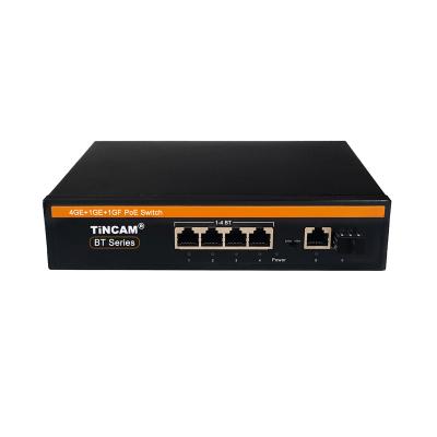 China 6 Port Gigabit PoE++ Switch 4 PoE Ports 1 Uplink RJ45 Ports  1 SFP Uplink IEEE 802.3af at bt 120W PoE Budget Desktop Metal Case TBC-PSD5106N-1PF for sale