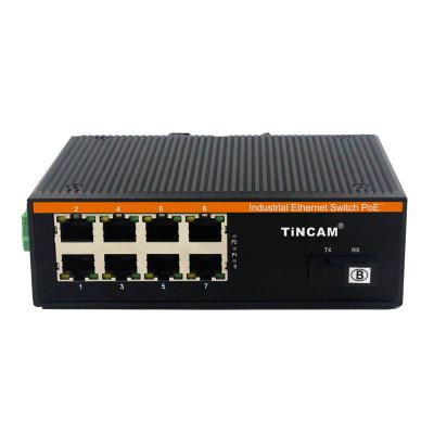 China TiNCAM Industrial Ethernet Switch Gigabit BiDi Fiber Media Converter 1-Port SC Single-Fiber to 8-Port RJ45 PoE Optional SM 20km 1310/1550nm DIN-Rail Mount TBC-GF2518-S20AB/TBC-GFP2518-S20AB for sale