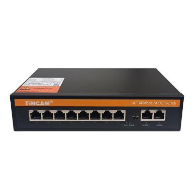 China 10 Port 10/100Mbps Passive PoE Switch with 8 Passive PoE Ports 2 Uplink Ports 120W 15V 250m Long Range TBC-FP4110N for sale