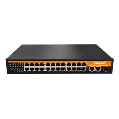 China 27 Port Passive PoE Switch with 24 Fast Ethernet Non-Standard PoE Ports 2 Gigabit Uplink Ports 1 Gigabit SFP Port 200W 300W 250m Long Range TBC-FP4124N-3PF for sale