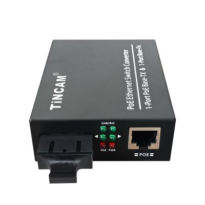China TiNCAM 10/100Mbps 1 Fiber 1 PoE Port Fiber Media Converter IEEE 802.3af/at 20km Single Mode Dual Fiber 1310nm SC 48W Power Adapter TBC-PSF4311E-D20S for sale