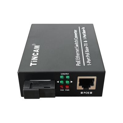 China TiNCAM 10/100Mbps 1 Fiber 1 PoE Port Fiber Media Converter IEEE 802.3af/at 20km Single Mode Single Fiber 1310nm SC 48W Power Adapter TBC-PSF4311E-S20A for sale
