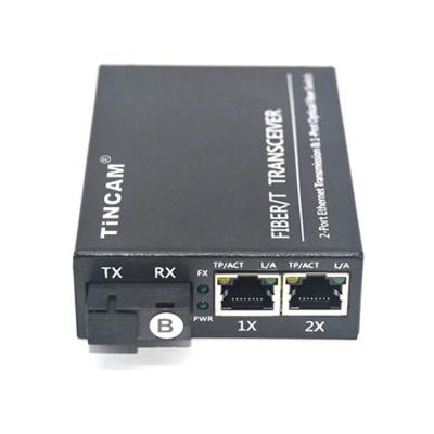 China TiNCAM Factory  10/100Mbps 1 Fiber 2 PoE Port Fiber Media Converter IEEE 802.3af/at 20km Single Mode Single Fiber 1310nm SC 48W Power Adapter TBC-PSF4312E-S20A for sale