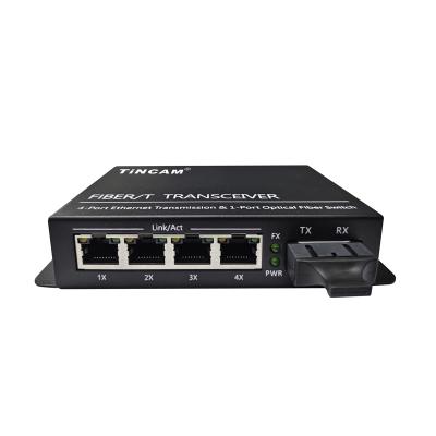 China TiNCAM Factory Fast Ethernet PoE Switches with 10 100Mbps Adaptive 4*RJ45 Ports and 1*155Mbps SC Fiber Port Media Converter IEEE 802.3af/at 65W Power Adapter TBC-PSF4314E-D20S for sale