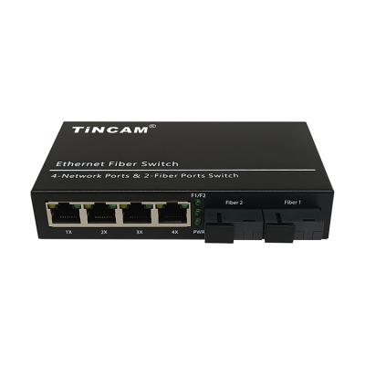 China TiNCAM Factory Fast Ethernet PoE Switches with 10/100Mbps Adaptive 2 SC Fiber 4 PoE Port Fiber Media Converter IEEE 802.3af/at 20km 65W Power Adapter TBC-PSF4324E-2S20AB for sale