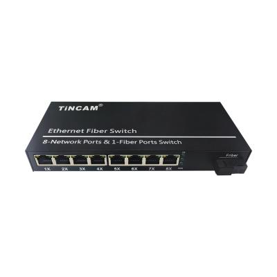 China TiNCAM Factory Fast Ethernet PoE Switches with 8 10/100Mbps Adaptive RJ45 Ports and 1 155Mbps SC Fiber Port  Fiber Media Converter IEEE 802.3af/at 20km SM 1310nm SC 65W TBC-PSF4318E-S20A for sale