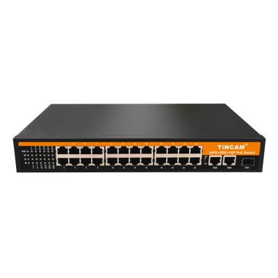 China TiNCAM 27 Port PoE Switch 10/100Mbps 24 PoE Ports 2 Gigabit UPLINK 1 SFP Slot 100m/250m Transmission Modes 200W or 300W For IP Camera CCTV Surveillance TBC-PS4524N-3PF for sale