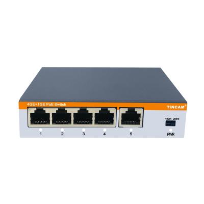 China 4-Port Gigabit PoE Switch with 1 Gigabit Uplink Ports IEEE 802.3af/at 30W per Port 65W External Power Adapter TBC-PS5105E for sale
