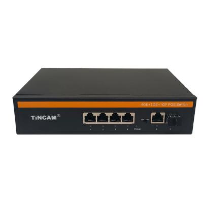 China TiNCAM 4-Port 10/100/1000Mbps PoE Switch with 1 Gigabit Uplink Ports 1 Giga SFP Fiber Port IEEE 802.3af/at 30W per Port VLAN Built-in power supply 65W  TBC-PS5106N-1PF for sale