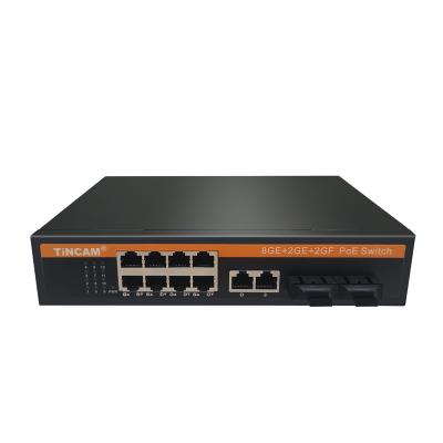 China TiNCAM 8-Port 10/100/1000Mbps PoE Switch with 2 Gigabit Uplink Ports 2 Giga SC Fiber Port 20KM 1310NM SM Dual Fiber IEEE 802.3af/at Built-in power supply 120W  TBC-PSF5112N-2D20 for sale