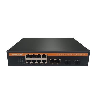 China TiNCAM OEM 8-Port 10/100/1000Mbps PoE Switch with 2 Gigabit Uplink Ports 2 Giga SFP Fiber Port IEEE 802.3af/at Built-in power supply 120W TBC-PSF5112N-4PF for sale