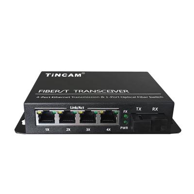 China TiNCAM Gigabit 4-Port PoE+ Fiber Media Converter 3km or 20km Single-Mode Single Fiber SC Power Supply 65W 1000Mbps Ethernet to Fiber for IP Cameras WiFi APs & CCTV Networks – TBC-PSF5104E-S03/20A for sale