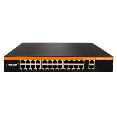 China TiNCAM 26 Port Gigabit Ethernet Switch 24 x Gigabit RJ45 Ports + 2 x Gigabit Uplink Ports Desktop/Rack-Mountable Unmanaged 10/100/1000Mbps Network Switch TBC-S5024N-2G for sale