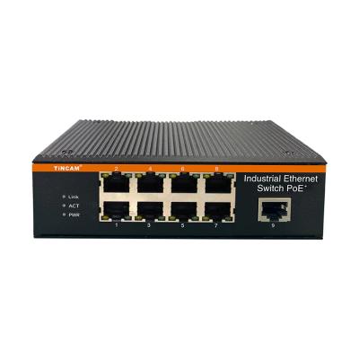 China TiNCAM 9 Port Industrial Ethernet Switch & PoE Switch 100Mbps Unmanaged DIN Rail Mount Wide Voltage DC12-57V -40°C to 80°C TBC-GFS2309/TBC-GFPS2309 for sale