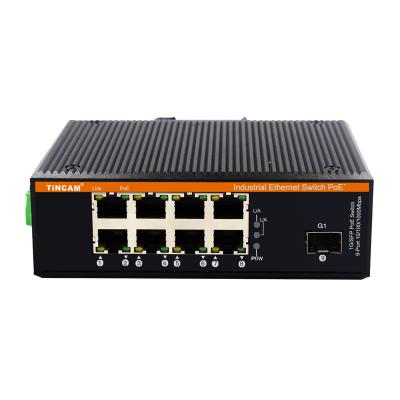 China TiNCAM Industrial Ethernet Switch Gigabit Fiber Media Converter 1-Port SFP to 8-Port Gigabit Ethernet  PoE Optional DIN-Rail Mount TBC-GF2508-1SFP/TBC-GFP2508-1SFP for sale