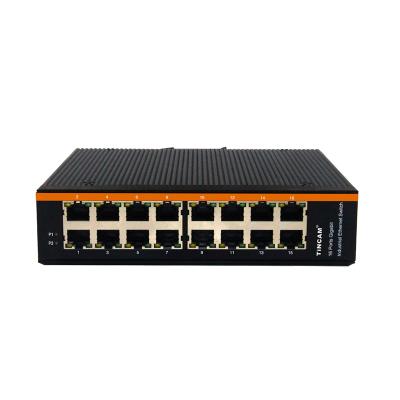 China TiNCAM 16 Port Gigabit Industrial Ethernet Switch 16 RJ45 Dual Power Wide Temperature DIN Rail Mount for Industrial Networking TBC-GFS2516 for sale