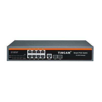 China TiNCAM 8 Port Gigabit Managed PoE Switch 2 SFP Fiber Uplink 150W IEEE 802.3af/at Desktop Network Switch for IP Surveillance TBC-PSM5208GE-2GF for sale
