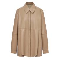 China Luxurious Look Faux Leather Jacket Sustainable Milk Tea Fluffy Leather Jacket for sale
