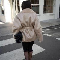 China 36 Size Stylish Faux Leather Jacket Oversized Belted Bonded Jacket Oem for sale