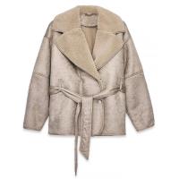 China 36 Size Stylish Faux Leather Jacket Oversized Belted Bonded Jacket Oem for sale