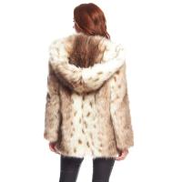 China Lynx Hooded Faux Fur Coat  Women'S Faux Fur Trim Puffer Hooded Fur Coat for sale