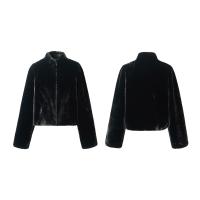 China Black Fur Jacket Faux Fur Stand Up Fluffy Jacket for sale