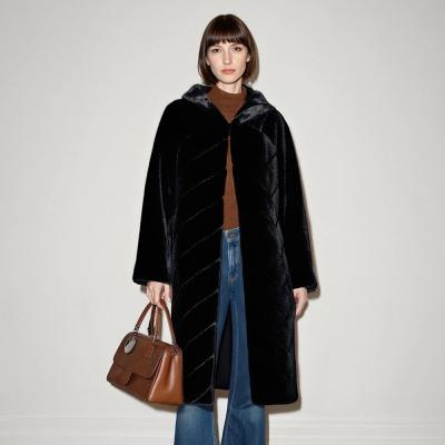 China 100% Polyester Faux Long Black  Fur Coat Eco Friendly  Fuzzy Coat for sale