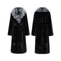 China Euro American Faux Fur Coat Eco Friendly Fox Fur Collar Long Black Fur Coat for sale