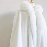 China Elegant Aesthetics Faux Fur Cloak Super Warm Faux Fur Bridal Cape for sale
