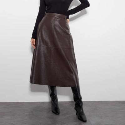 China Party Winter Faux Leather Midi Mini  Skirt Mid Waist Leather Look Skirt for sale