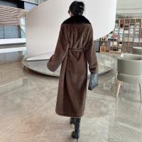 China Elegant Plus Size  Long Faux Fur Coat Dark Brown  Faux Ladies Coats V Neck for sale